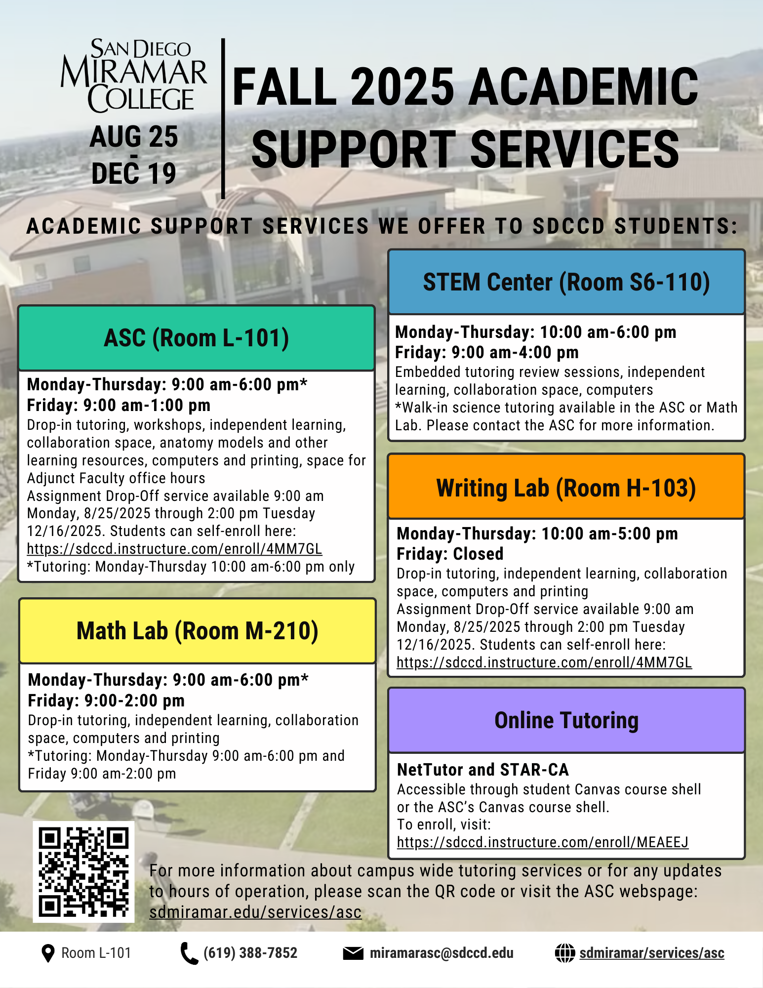 ASC's Fall 2025 Tutoring Services | San Diego Miramar College