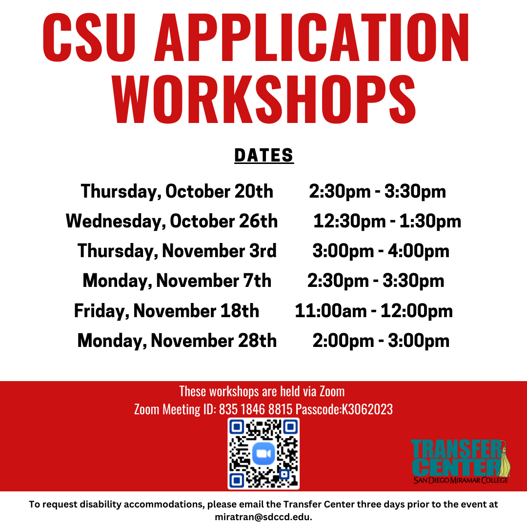 Transfer Workshops & Events | San Diego Miramar College