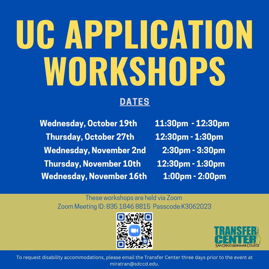 Transfer Workshops & Events | San Diego Miramar College